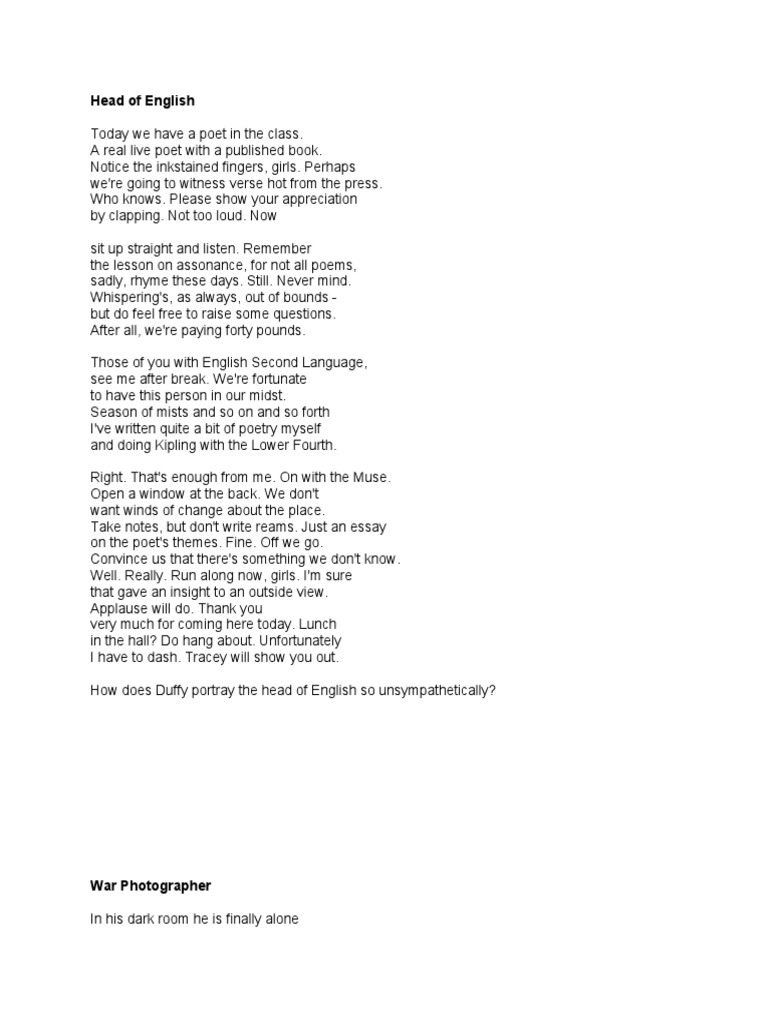 Carol Ann Duffy Poems - Exam Practice | PDF | Poetry