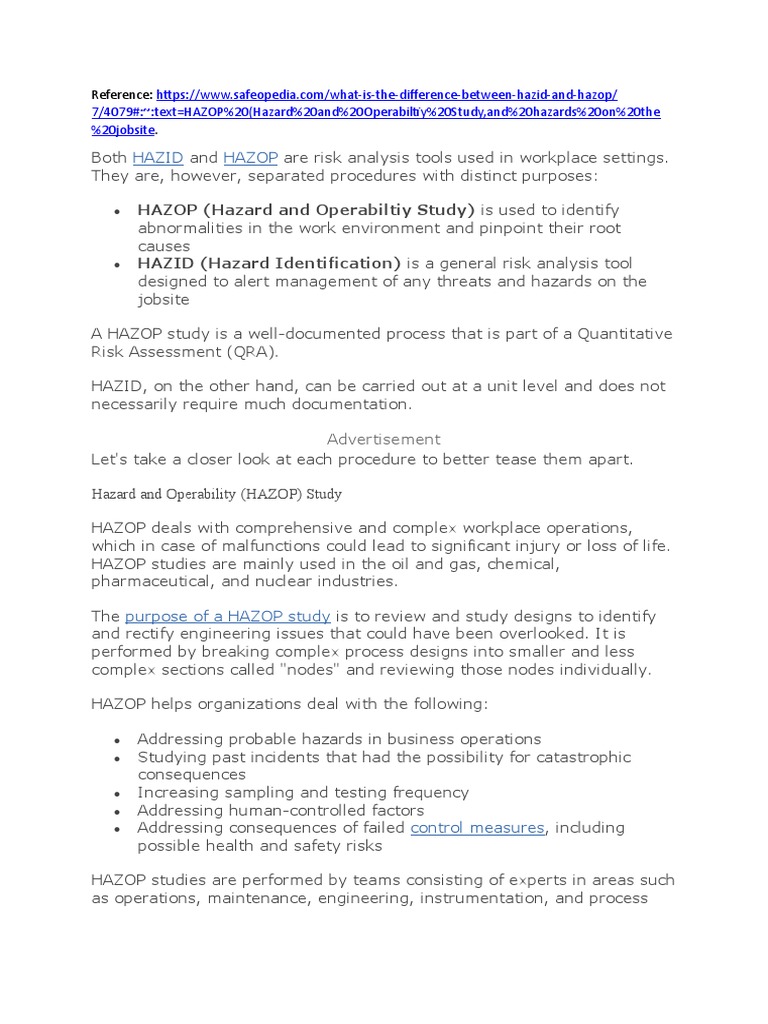 Diference Between HAZID and HAZOP | PDF | Risk | Hazards