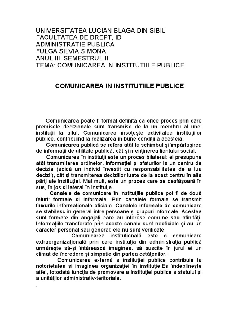 Comunicarea În Instituţiile Publice | PDF
