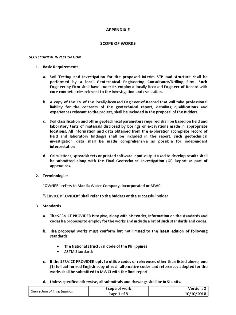 Appendix E - TOR For Contractor's Geotechnical Investigation | Download ...
