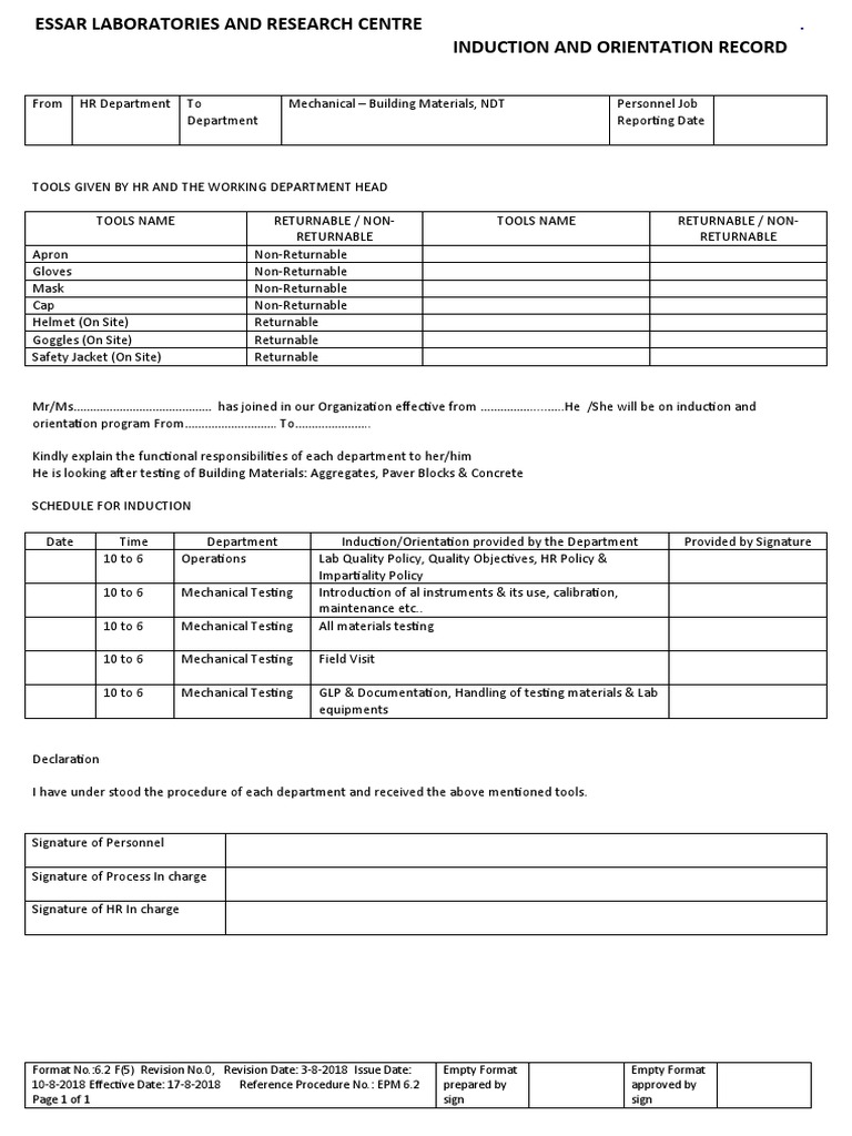 6.2 F5 Induction and Orientation Record | PDF