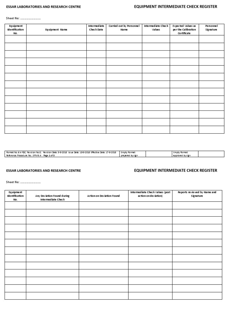 6.4 F6 Equipment Intermediate Check Register | PDF