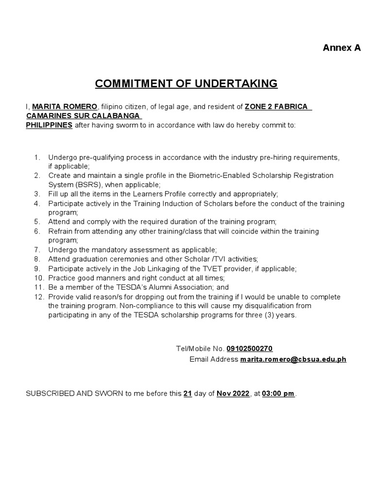 Commitment of Undertaking | PDF