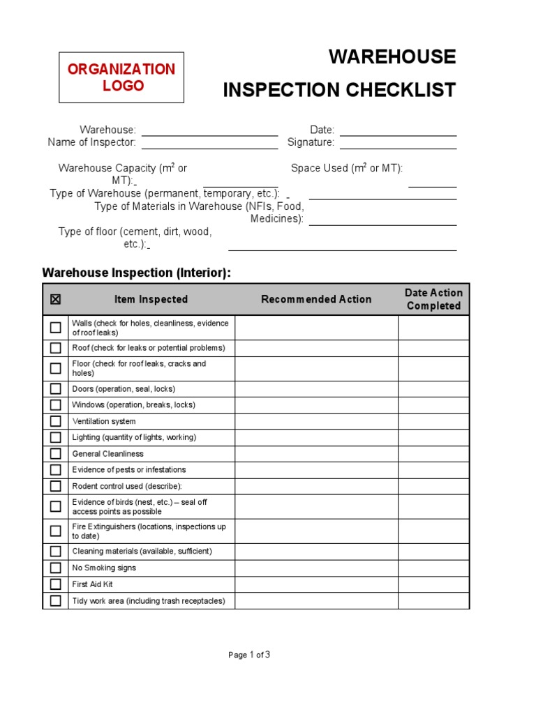 TEMPLATE - Warehouse Inspection Checklist | PDF | Warehouse TEMPLATE - Warehouse Inspection Checklist | PDF | Warehouse