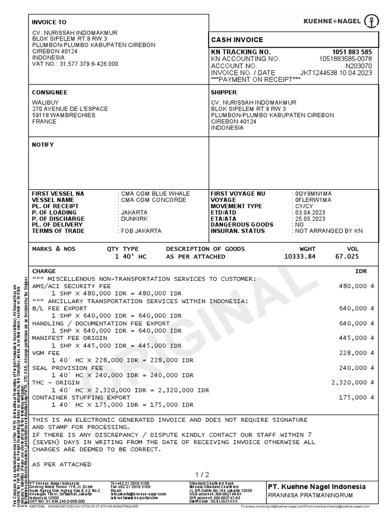Invoice for Shipping Services Indonesia | PDF | Cargo | Invoice