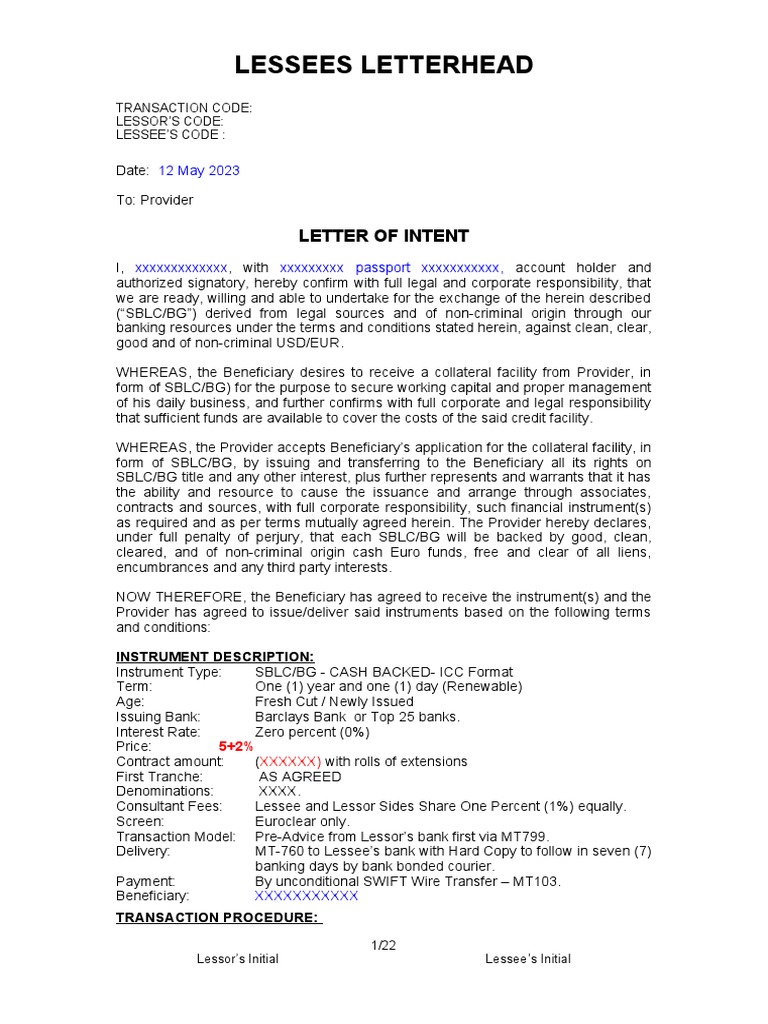 Barc-SBLC-BG LOI-DOA. | PDF | Letter Of Credit | Wire Transfer