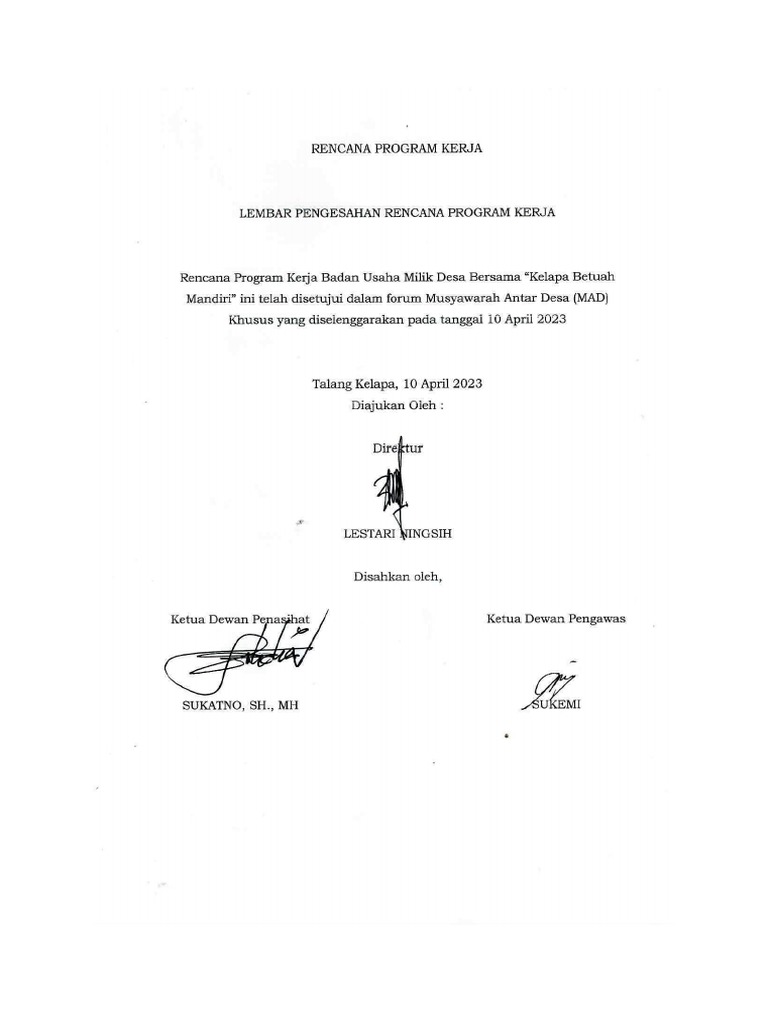 Lembar Pengesahan Rencana Program Kerja | PDF