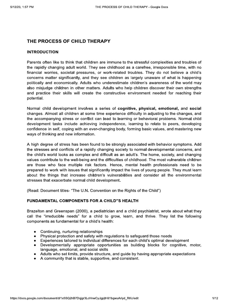 The Process of Child Terapy | PDF