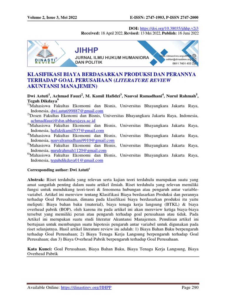 Jurnal Biaya Bahan Baku Dan Biaya Overhead | PDF