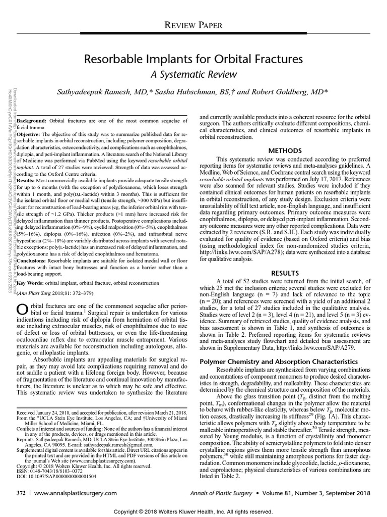 Resorbable Implants For Orbital Fractures A.25 | PDF | Polymers ...