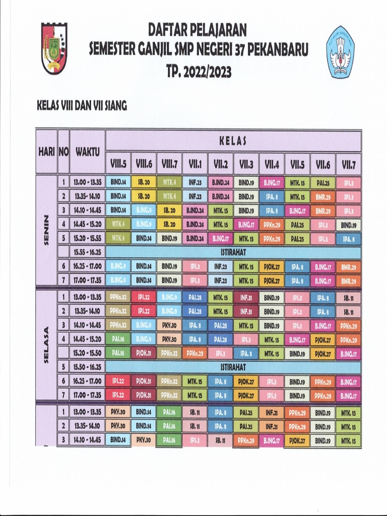 Jadwal Mapel Kelas 8 Dan 7 TP 20222023 PDF | PDF