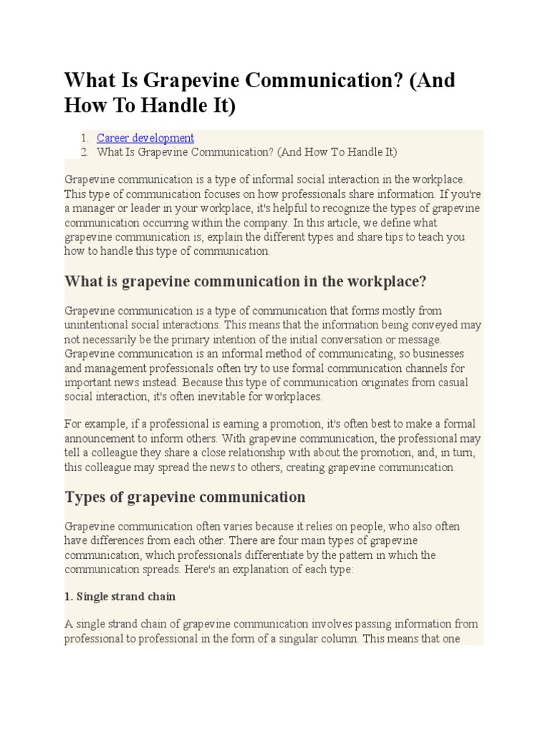 What Is Grapevine Communication | PDF | Communication | Information