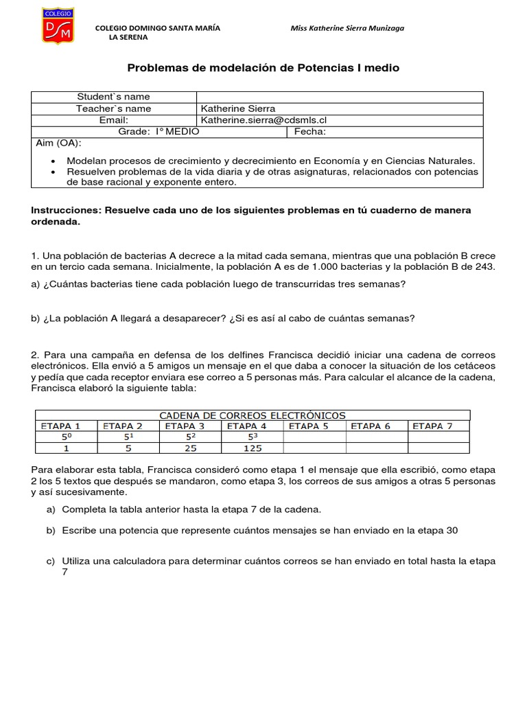 G3 Problemas de Modelación de Potencias I Medio | PDF