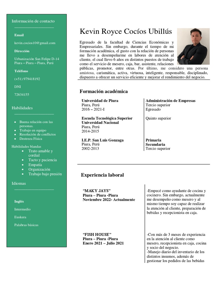 CV Kevin Cocios Ubillus PDF | PDF