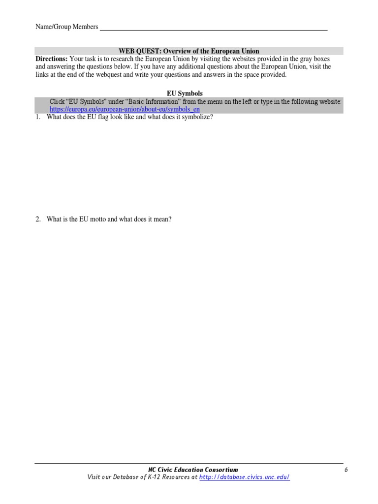 Webquest Symbols, Money & Joinig The EU | PDF | European Union | Euro