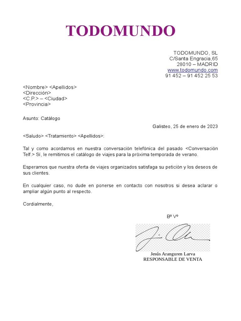 carta comercial base de datos 1.odt | PDF