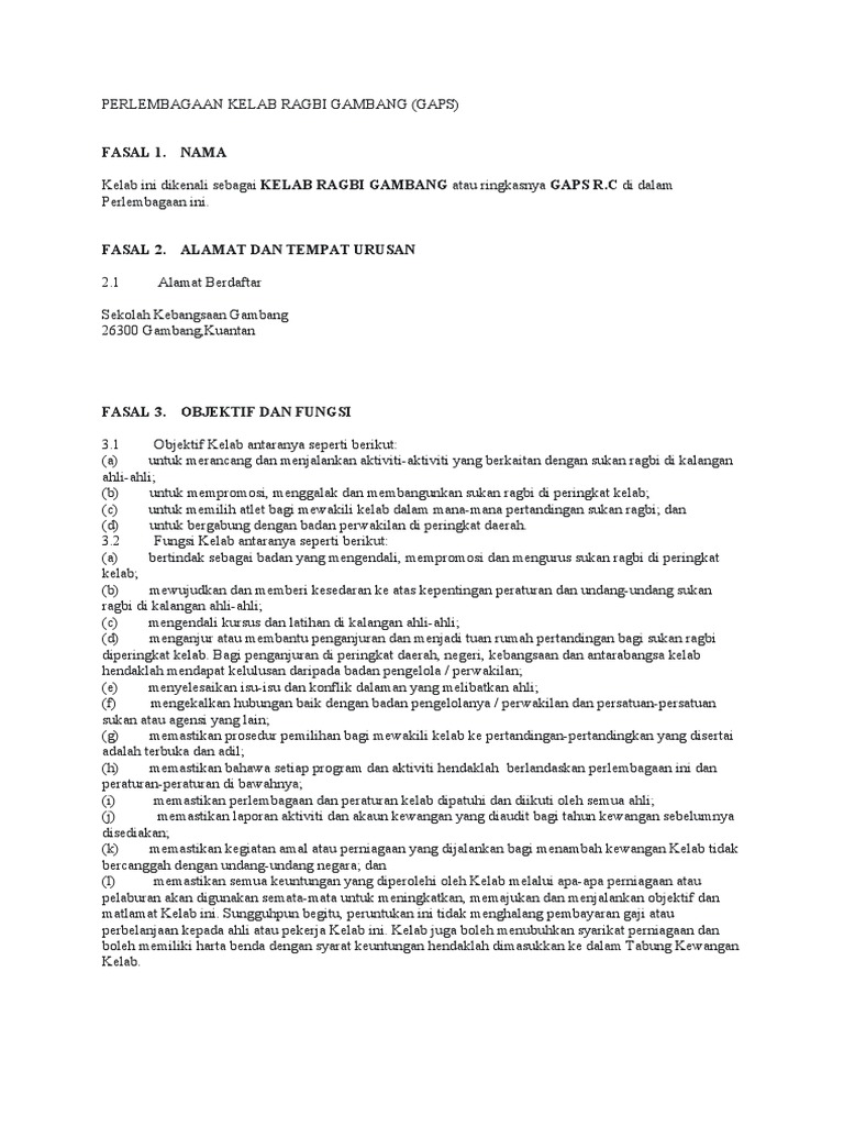 Perlembagaan Ragbi Sergam | PDF