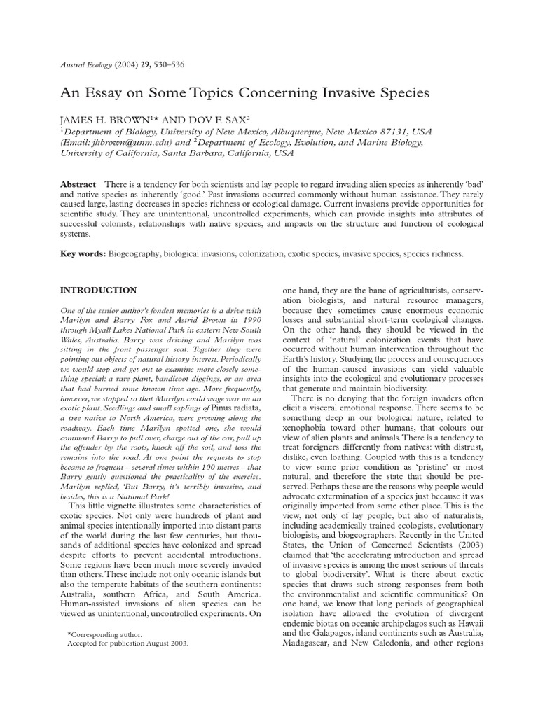 Brown and Sax 2014 - An Essay On Some Topics Concerning Invasive ...