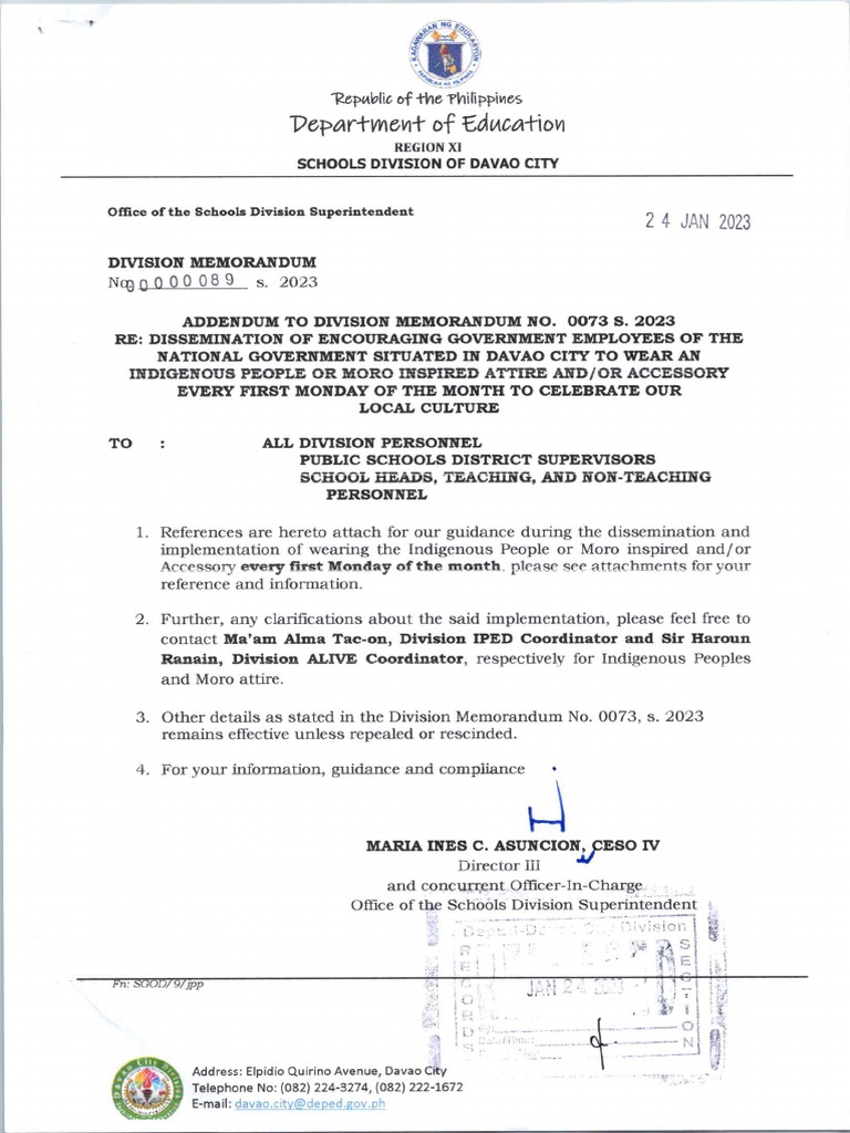 2023-Dm No. 089- Addendum to Dm No. 073 s 2023 Re Dissemination of Encouraging Government ...