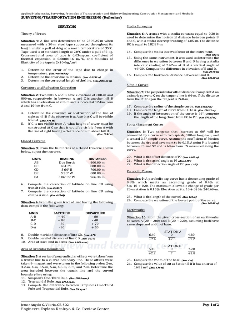 Surveying - Transpo Engg (Refresher) PDF | PDF | Surveying | Area