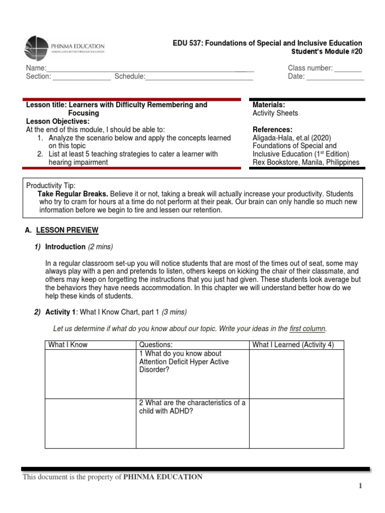 Sas #20 - Edu 537 | PDF | Attention Deficit Hyperactivity Disorder ...