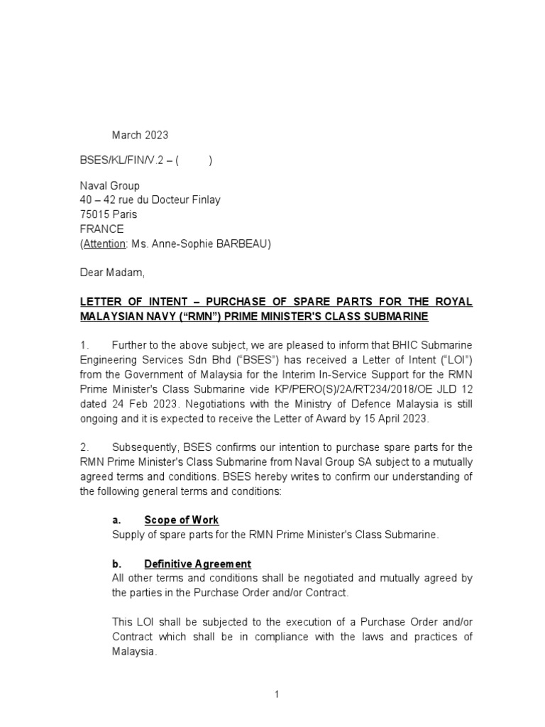 Letter of Intent - Naval Group | PDF