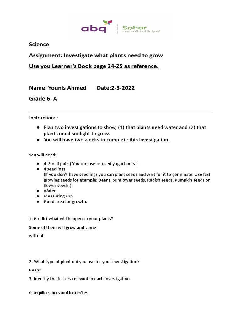 Plant Growth Investigation Template | PDF | Plants | Seed