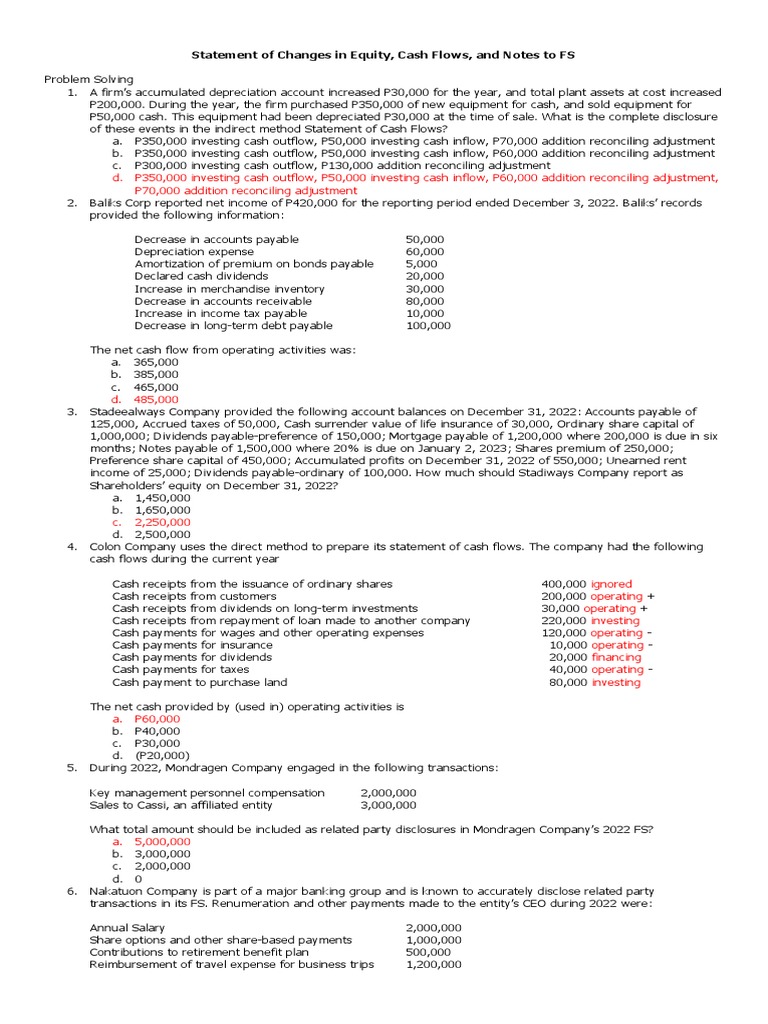 Disclosures of Equity, Cash Flow, and Related Party Transactions | PDF ...