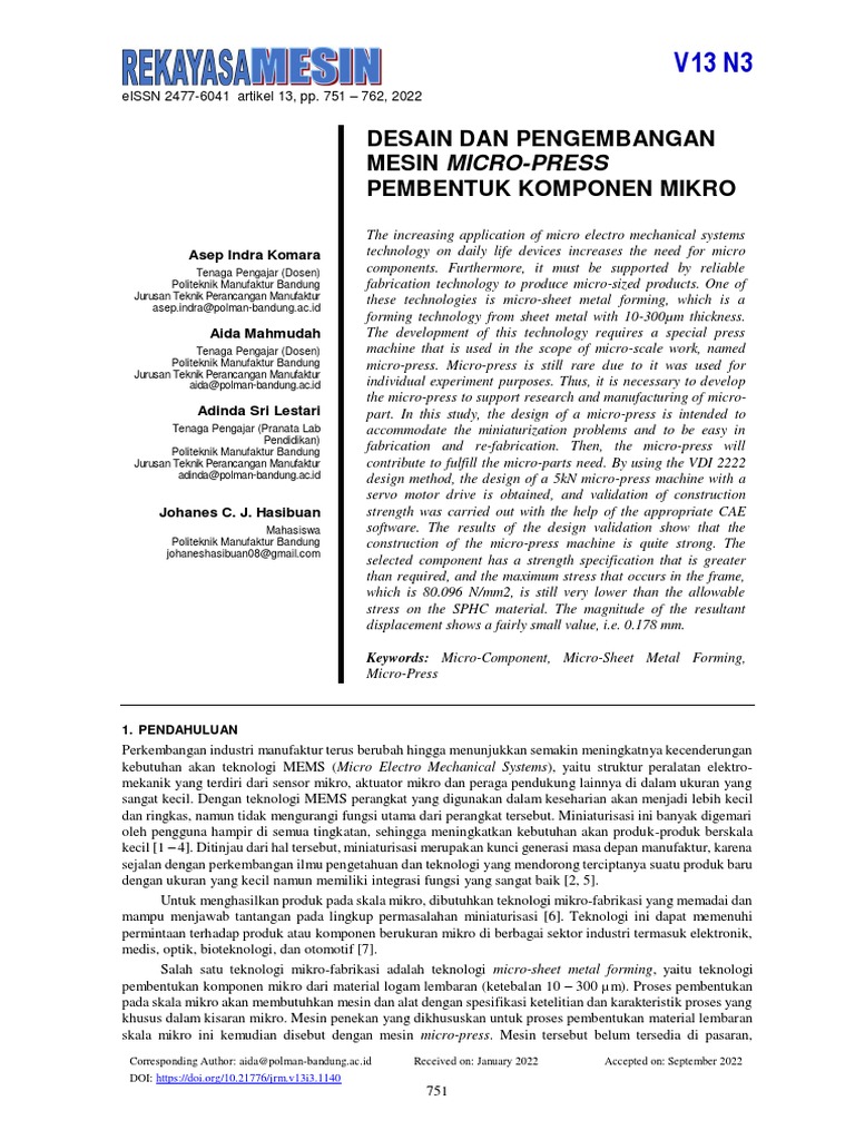 Design and Development of a Micro-Press Machine for Manufacturing Micro ...