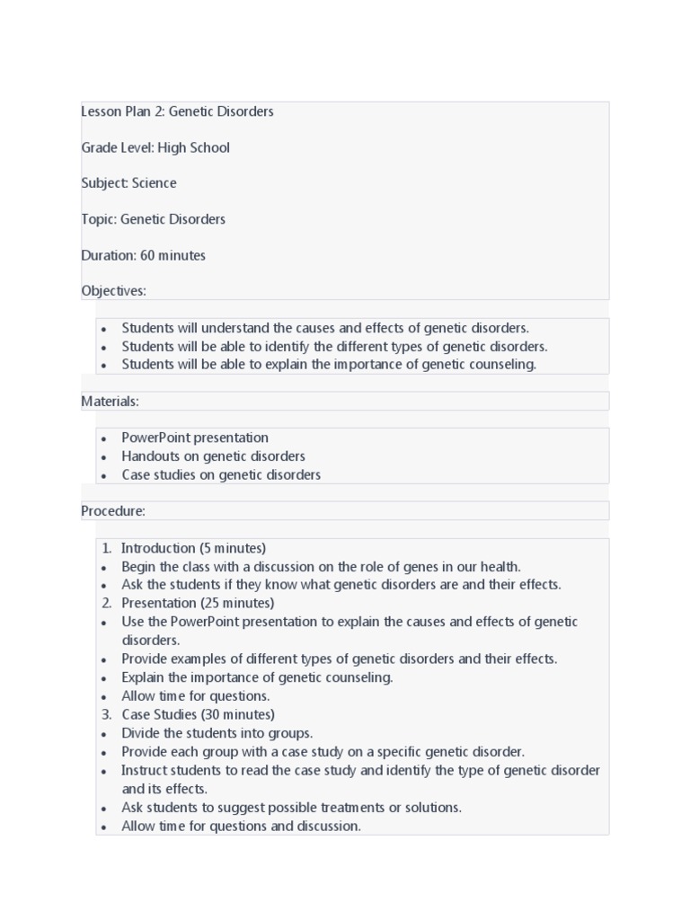 Genetic Disorders Lesson Plan | PDF
