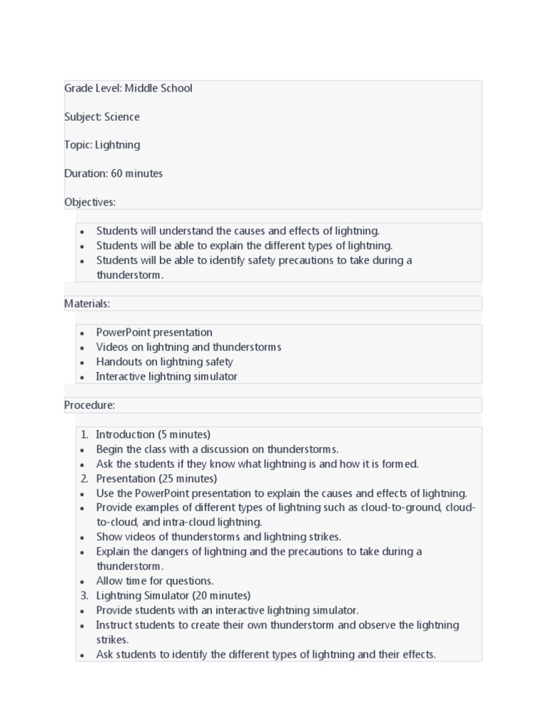 Lesson Plan - Lightning | PDF
