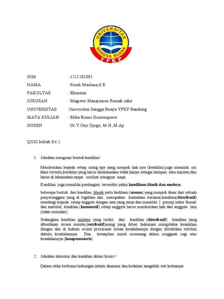 QUIZ Ke Etika Bisnis Kontemporer | PDF