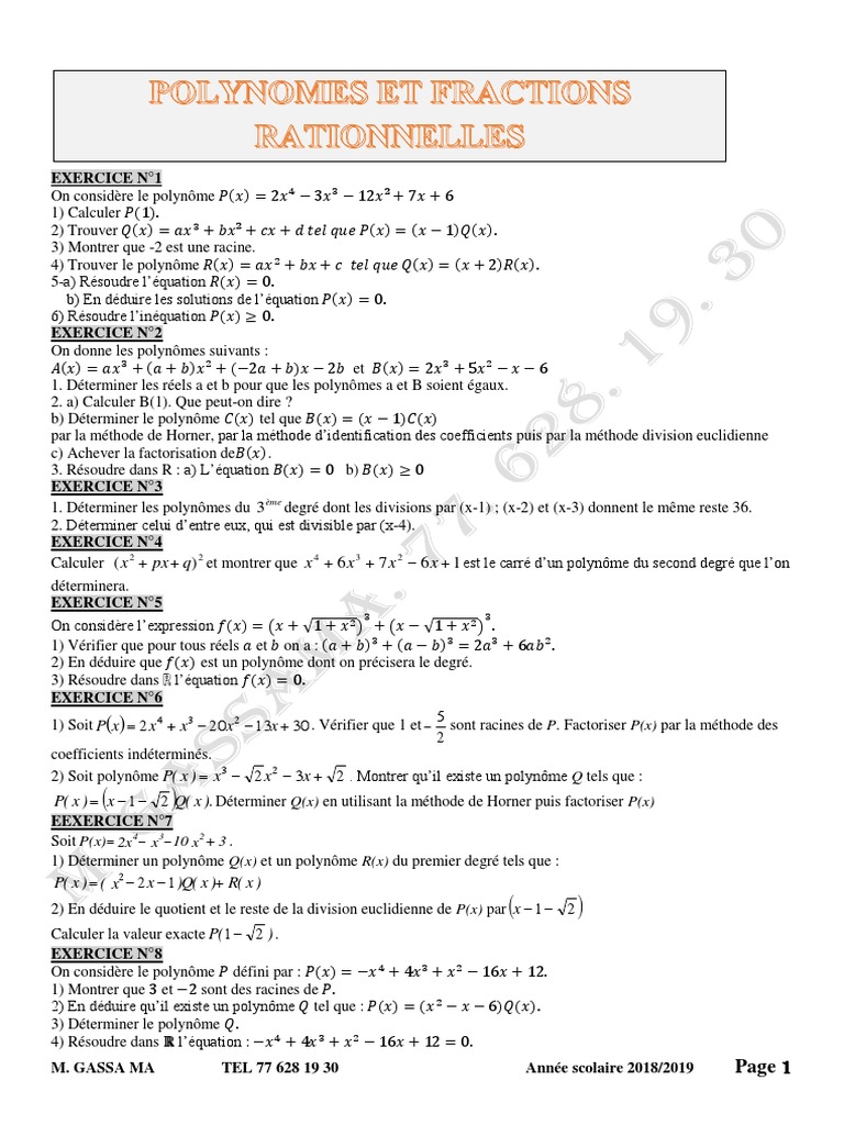 Fascicule 1S | PDF | Zéro d'une fonction | Polynôme