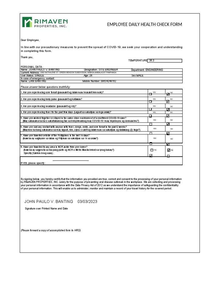Daily Health Record | PDF | Health Sciences | Clinical Medicine Daily Health Record | PDF | Health Sciences | Clinical Medicine
