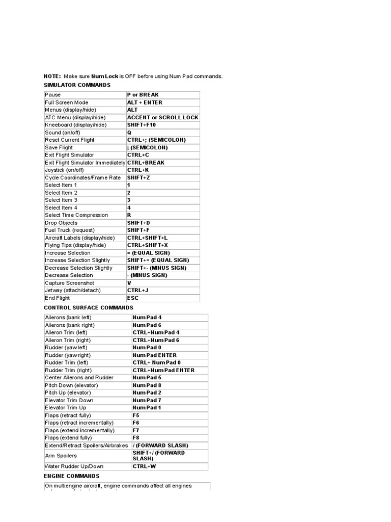FSXKeyboard Commands | PDF