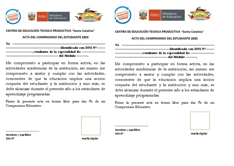 Acta de Compromiso Del Estudiante | PDF | Aprendizaje