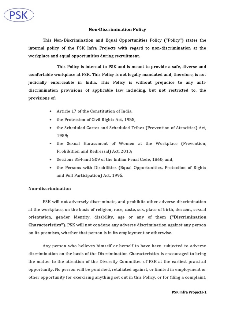 Discrimination Policy | PDF | Discrimination | Rights