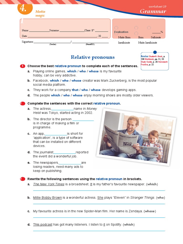 Enga8 Grammar Worksheet4 1 Relative Pronouns | PDF