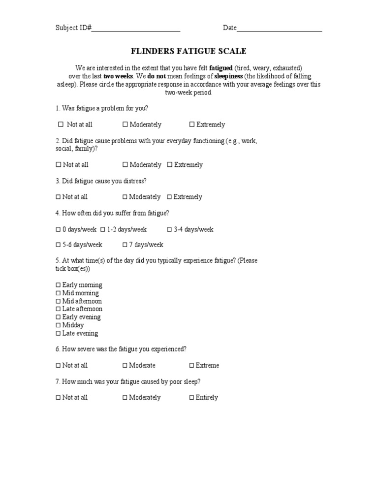 Flinders Fatigue Scale Assessment | PDF