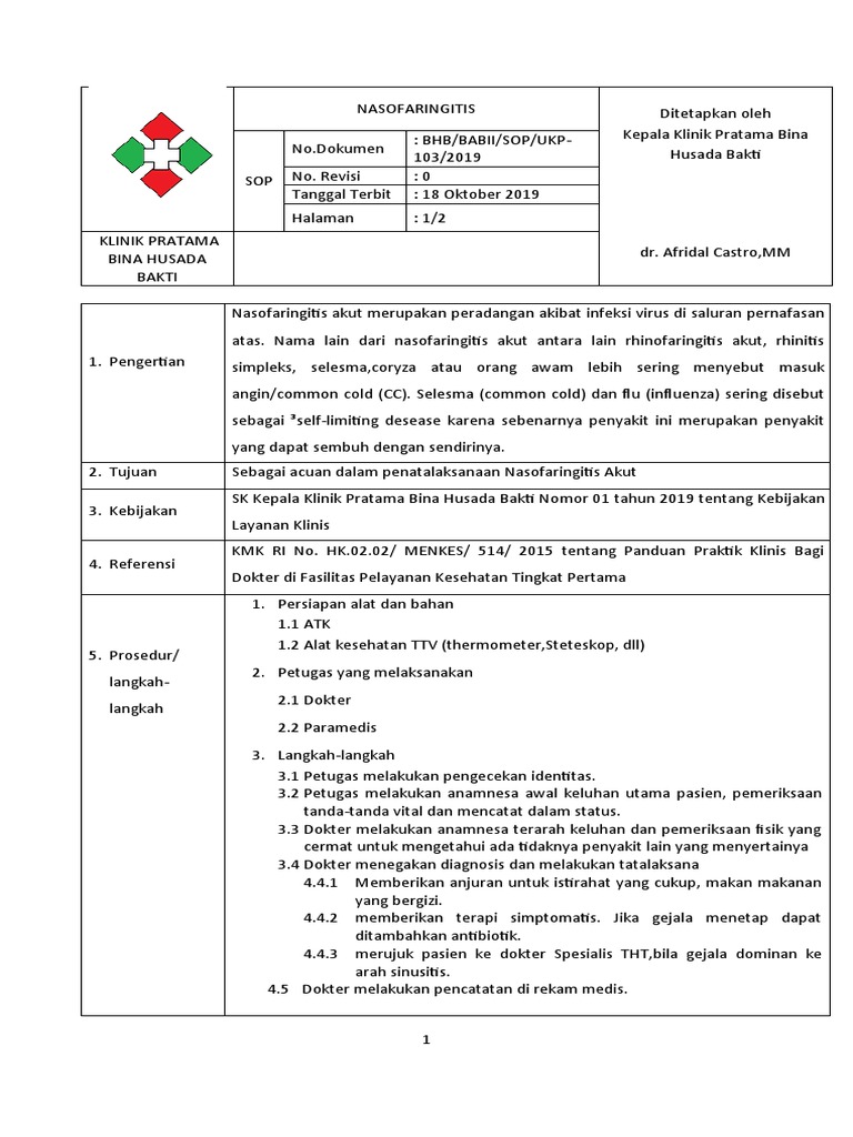 2.6.1.1 Sop Nasofaringitis | PDF