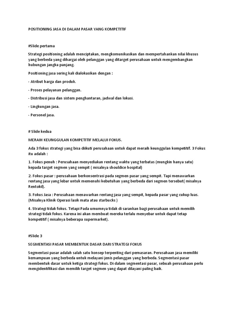 Strategi Positioning Jasa untuk Keunggulan Kompetitif | PDF | Karier & Perkembangan | Bisnis