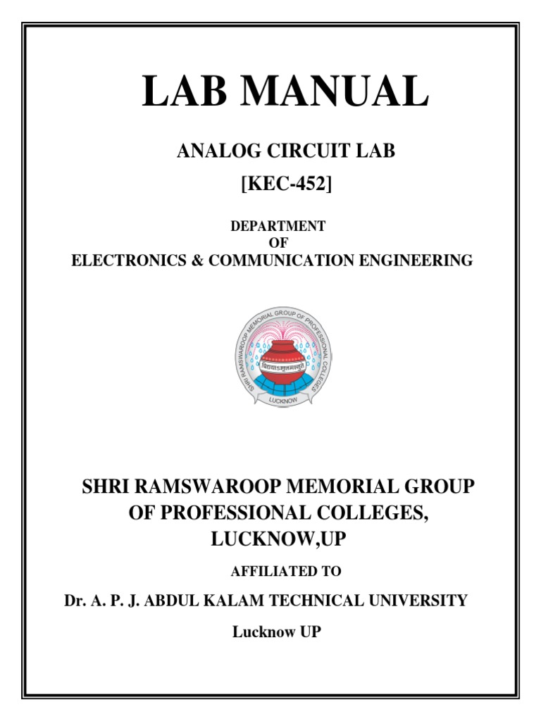 Kec - 452 - Analog - Circuit - Lab Manual - Final | PDF | Amplifier | Operational Amplifier