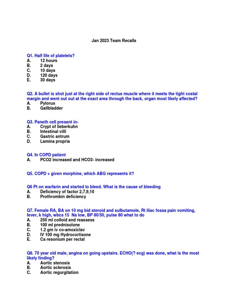 Mrcs-A Jan 2023 Recalls PDF | PDF | Pancreas | Knee