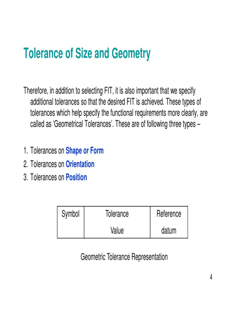 Tolerance of Size and Geometry: Shape or Form Orientation Position | Download Free PDF ...