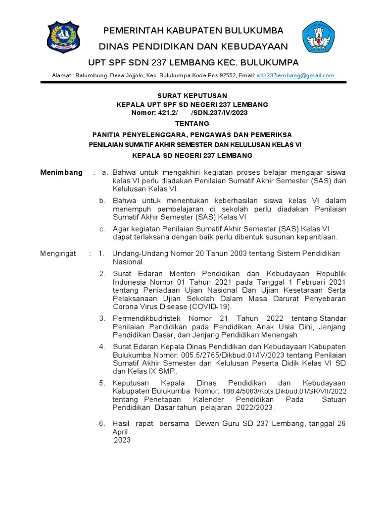 SK Panitia Ujian Sas | PDF