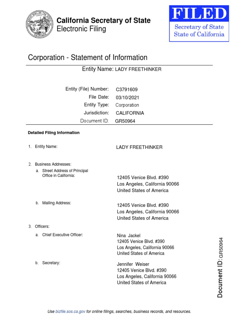 California Corporation Statement Filing | PDF