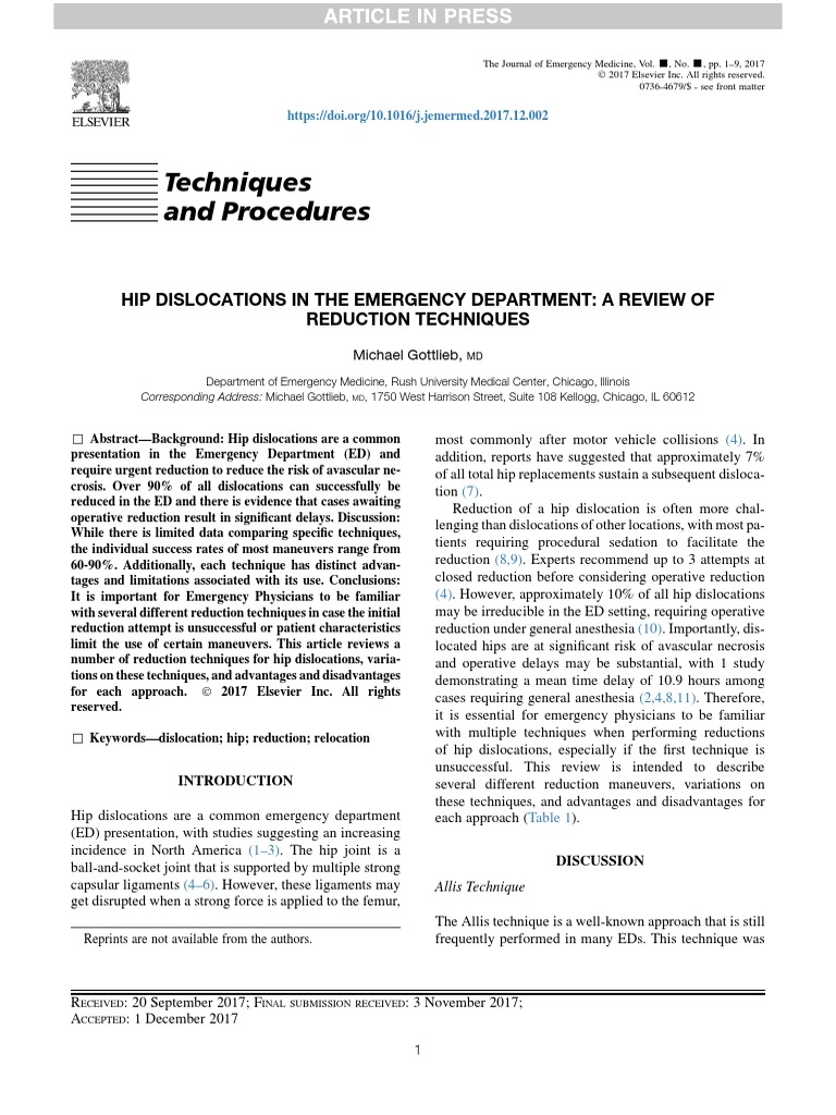 Hip Dislocations in The Emergency Department - A Review of Reduction ...
