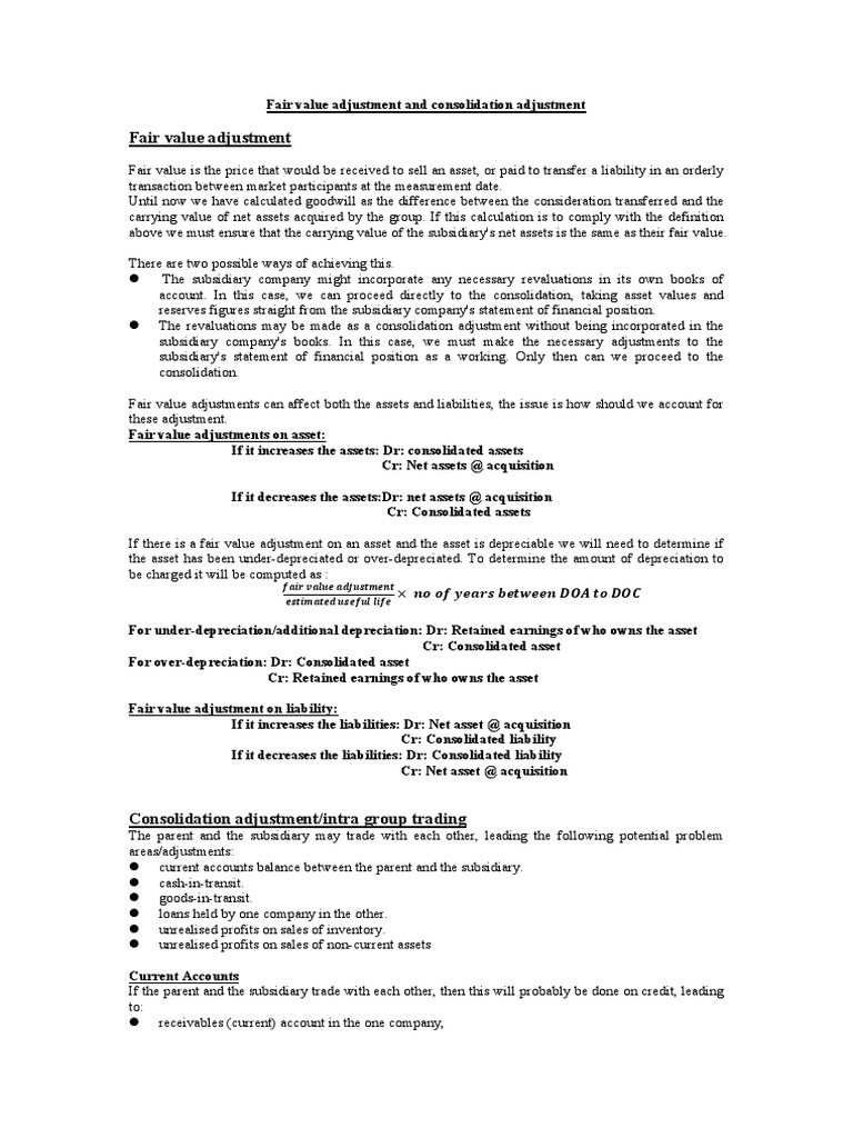 Fair Value Adjustment and Consolidation Adjustment Week 2 | PDF