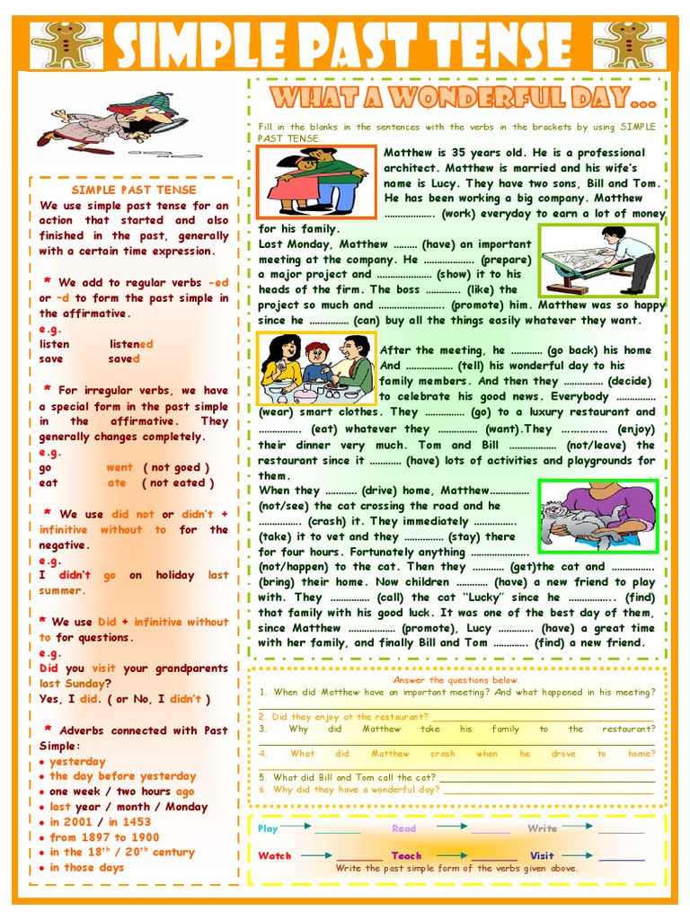 Simple Past Tense What A Wonderful Day | PDF | Grammatical Tense | Grammar