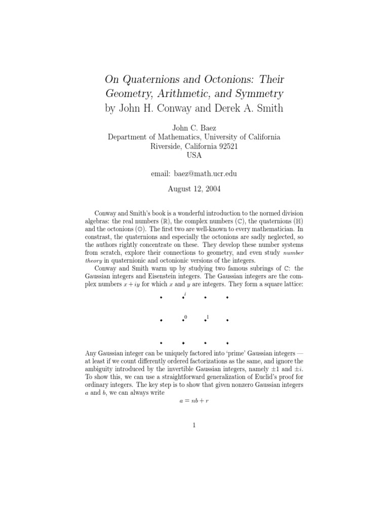 (CS) On Quaternions and Octonions | PDF | Group (Mathematics) | Lie Algebra